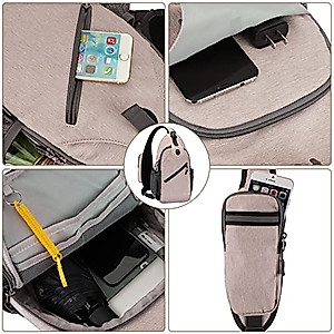 Fancosni Sling Bags for Women Men, Crossbody Sling Backpack, Chest Bag Lightweight Shoulder Bag, Multipurpose Sling Bag for Travel, Hiking, Shopping, Walking, Biking, Cycling, Earphone Hole, Beige