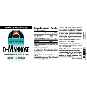 Source Naturals D-Mannose, Potent Urinary Tract & Bladder Health Support*, 500mg - 120 Capsules