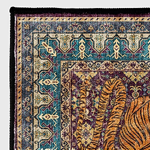 Tibetan Tiger Rug Boho Leopard Print Rug 4x5 ft Animal Print Area Rug for Bedroom Yellow Tiger Carpet for Living Room Non-Slip Washable Door Mat