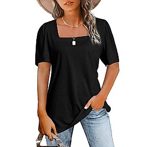 Black Shirts for Women Short Sleeve Tops Loose Casual Blouse Fashion Clothes Summer Tees Black L