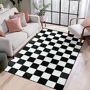 Area Rug White Black Checkered Ceramic Tiles Pattern Seamless Washable 4x6 feet Rugs for Bedroom Kitchen Living Room Non Slip Outdoor Carpets Soft Mats for Home Playroom Decor