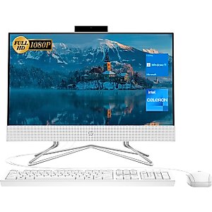 HP All-in-One Desktop, 21.5" FHD Display, Intel Celeron J4025 Processor, 32GB DDR4 RAM, 1TB PCIe SSD, Webcam, Wi-Fi, HDMI, RJ-45, Wired Keyboard&Mouse, Windows 11 Home, White