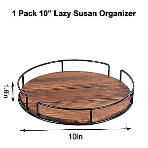10" Lazy Susan Organizer - Non-Skid Wood Turntable Organizer for Cabinet, Pantry, Kitchen Countertop, Refrigerator, Spice Rack, Carbonized Black