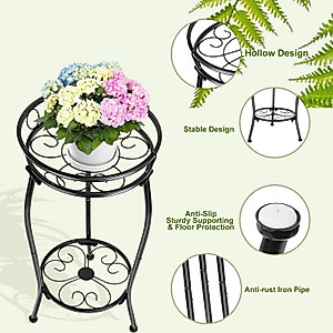 THKFUL Metal Plant Stands Indoor Outdoor, 2 Tier Tall Potted Plant Stand Plant Shelf Flower Pot Stand Iron Plant Holder for Multiple Planter,Rustproof Corner Plant Rack(20.3'')