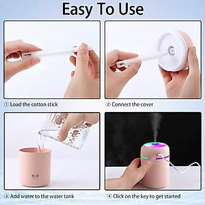 2 Pieces Cool Mist Humidifiers, Portable Mini Humidifiers, 300 ml, Quiet USB Personal Desktop Humidifier, Small Humidifiers with 2 Mist Modes and Auto Shut Off for Bedroom Home(Pink, White)
