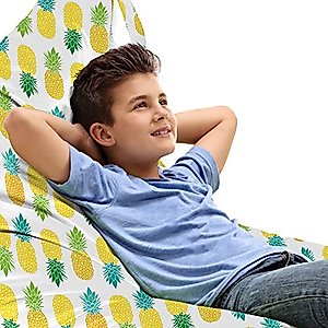 Ambesonne Green and Yellow Lounger Chair Bag, Fresh Hawaii Foliage with Blooming Leaves on Fruits, High Capacity Storage with Handle Container, Lounger Size, Apple Green Sea Green