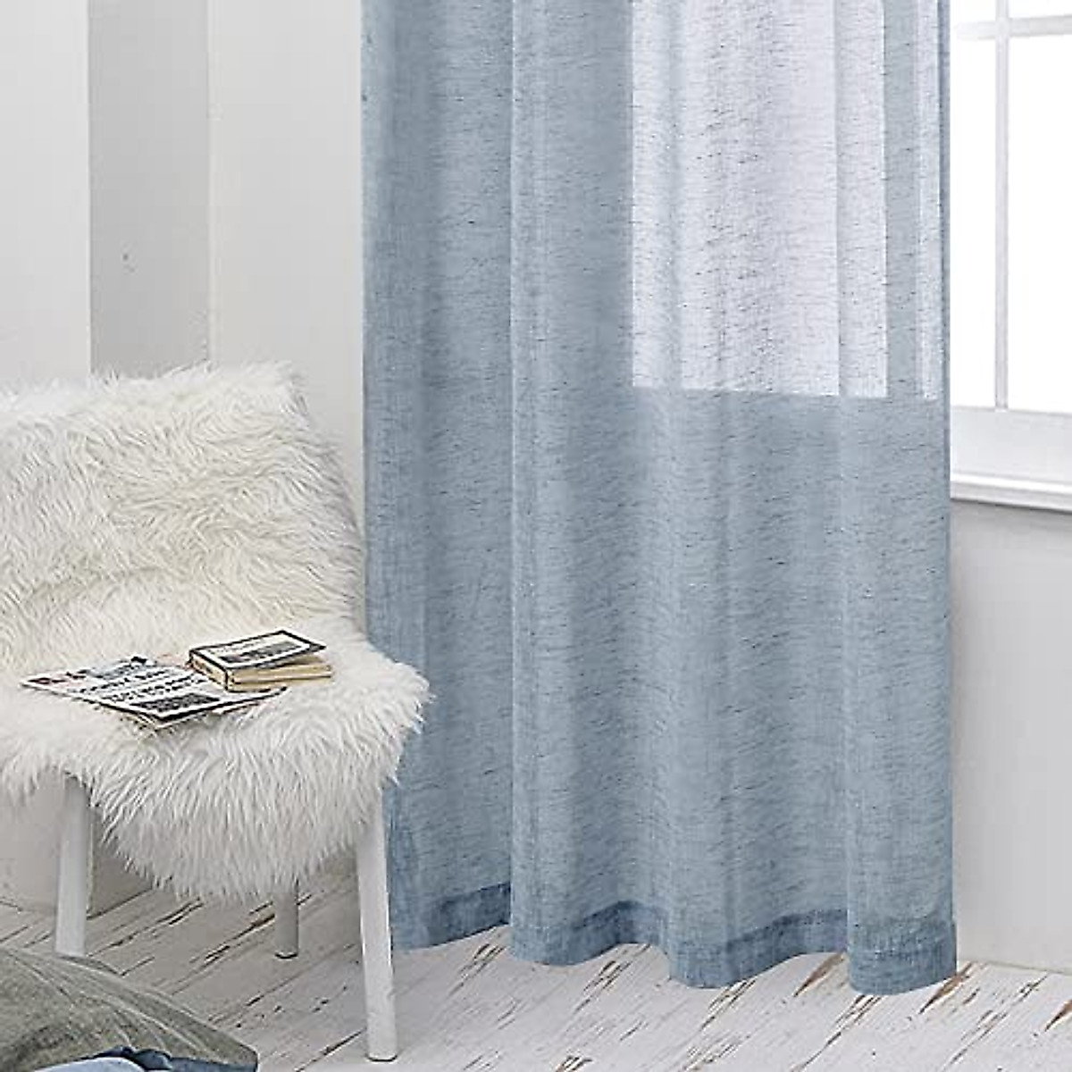 BONZER Burlap Linen Sheer Curtains for Living Room - Grommet Top Sheer Drapes 63 inches Length Light Filtering Voile Window Curtain for Bedroom, Set of 2 Panels (54 x 63 Inch, Sky Blue)