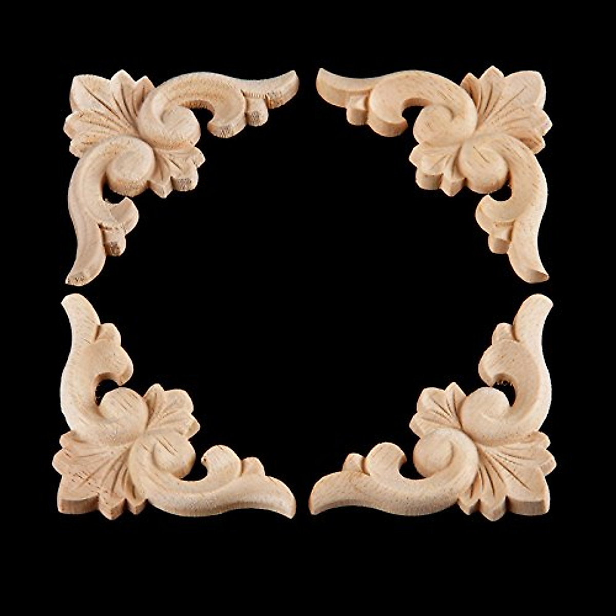 4-Pack Wood Carved Appliques Onlay Decal for Furniture, 6x6cm/2.36"x2.36", Corner Decal for Desk Cabinet Mirror Dresser Drawer Home Decoration