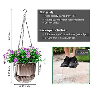 Josteve 6.5 Inch 2 Pcs Self Watering Hanging Planter Indoor Plant Pots Drainage Holes, Outdoor Hanging Planters Flower Pot Basket, Visible Water Level, Plant Hanger Home Decor, Gardening