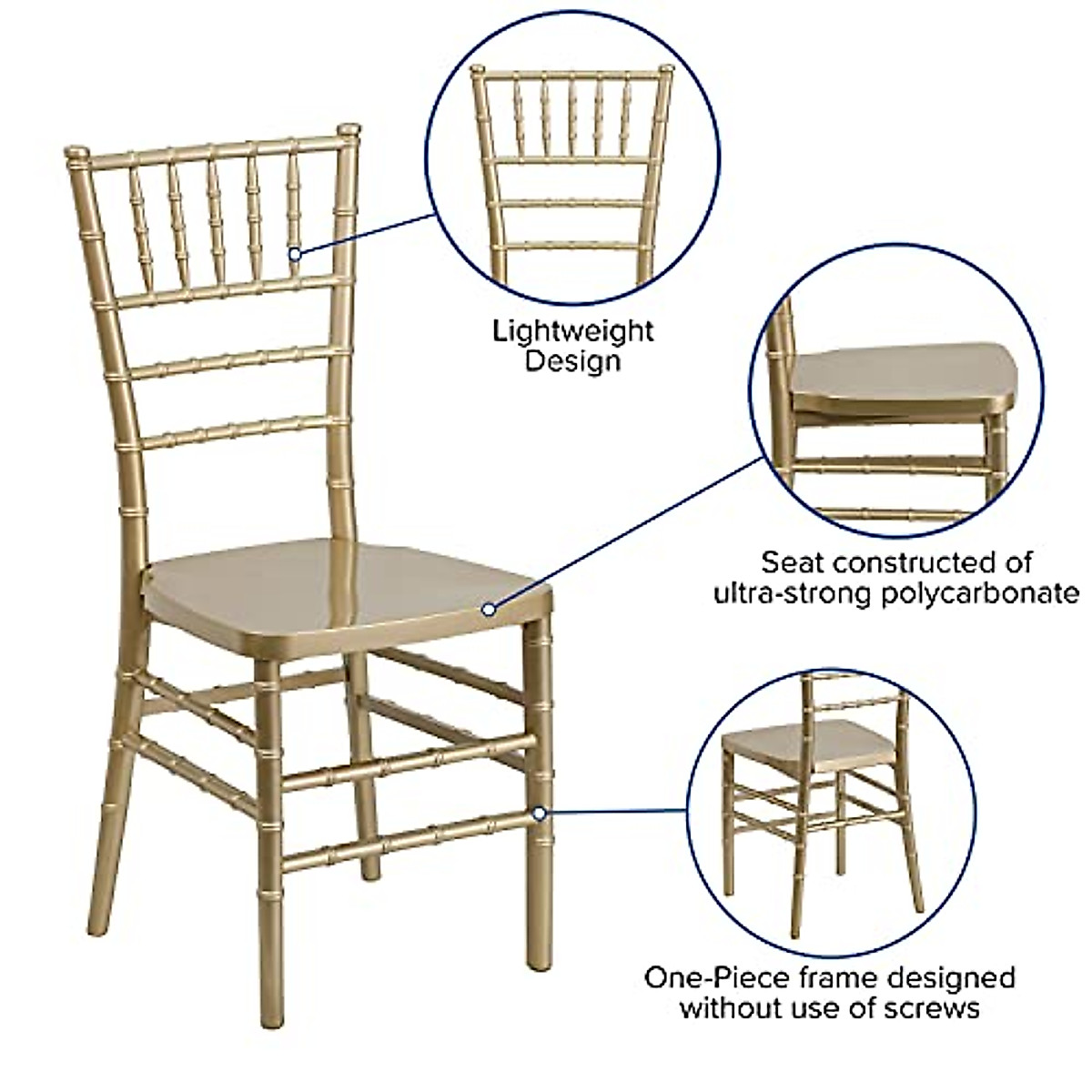 Flash Furniture 2 Pack HERCULES PREMIUM Series Gold Resin Stacking Chiavari Chair