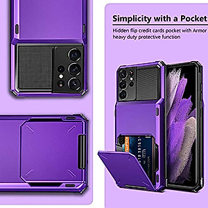Vofolen for Galaxy S21 Ultra Case Wallet 4-Card Flip Cover Credit Card Holder Slot Back Pocket Dual Layer Protective Hybrid Hard Shell Bumper Armor Case for Samsung S21 Ultra 6.8 Purple