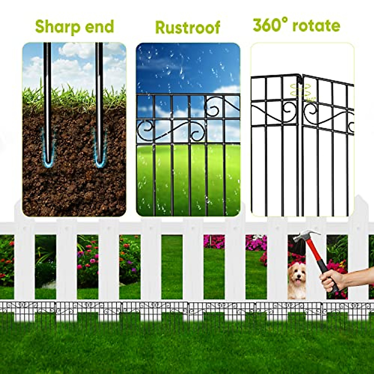Doozx Animal Barrier Fence 10 Pack No Dig Fencing 12in(H) X 16.3ft(L), Rustproof Metal Wire Panel Decorative Garden Fence for Dog Rabbit Pet Outdoor Decor
