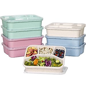 shopwithgreen 8 Pack Bento Lunch Box for Kids, 4 Compartment Meal Prep Lunch Containers for Adults, Reusable Microwave and Dishwasher Safe Food Storage Container for School Work Travel Camp, BPA Fre