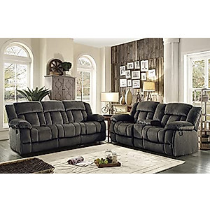 Homelegance Laurelton 90" Microfiber Double Reclining Sofa, Chocolate Brown