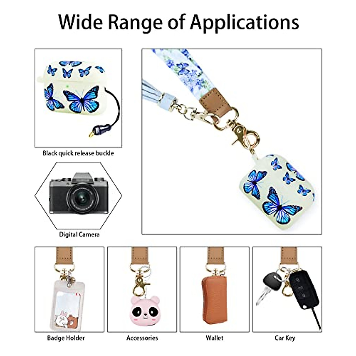 Airpods Pro 2 Case with Keychain Wristlet, Soft Cute Luminous Airpods Pro 2nd Generation Case Cover with Wrist Key Lanyard for AirPods Pro 2nd Generation (2022 Released) Gifts for Women Butterfly