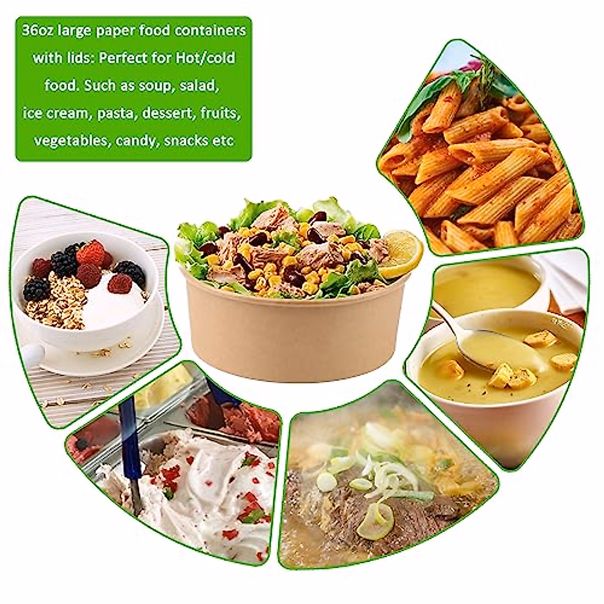 Belinlen 36oz 50 Sets Large Kraft Paper Bowls with Lids, Disposable Bowls with Lids, Paper Salad Bowls, Paper Food Container with Lid Perfect for Hot/Cold Food, Soup, Salad, Ice Cream