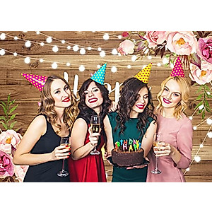 Aperturee 7x5ft Pink Floral Happy Birthday Backdrop Butterfly Wooden Floor Watercolor Flowers Girls Women Photography Background Banner Cake Table Supplies Party Decoration Photo Booth Props Banner