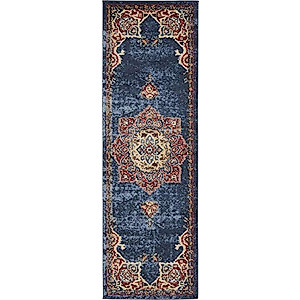 Unique Loom Utopia Collection Traditional Classic Vintage Inspired Area Rug with Warm Hues, 2' x 6' 1" Runner, Dark Blue/Beige