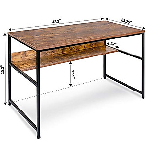 HOMEKOKO 47" Home Office Desk Computer Desk with Storage Shelf, Study Table Modern Writing Desk Industrial Desk with Metal Frame (Rustic Brown)