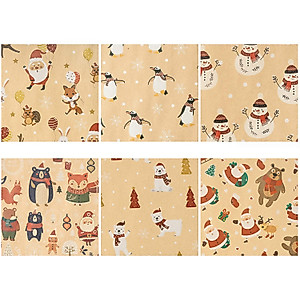 RUSPEPA Christmas Kraft Wrapping Paper Santa Claus Xmas Theme Elements Great for Christmas, Birthdays, Holiday, Baby Shower - 6 Sheets Packed as 1 roll - 17.5 x 30 inches per Sheet