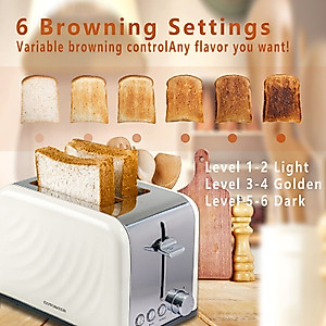 Cotomier Toaster 2 Slice, Retro Cream White Stainless Steel Toaster with Defrost Bagel Cancel Function & 6 Shade Settings (Cream)