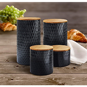American Atelier Diamond Embossed Canister Set 4-Piece Ceramic Jars Chic Design With Lids for Cookies, Candy, Coffee, Flour, Sugar, Rice, Pasta, Cereal & More Navy
