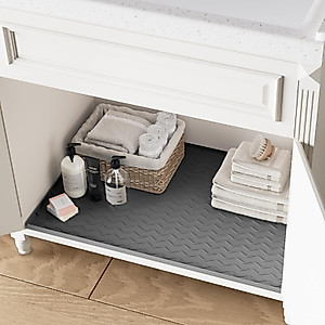 RoomHacks Under Sink Mat for Kitchen Waterproof, 34" x 22" Silicone Under Sink Liner, Kitchen Bathroom Cabinet Mat, Fit 36inch Standard Cabinet Mat Under Sink Organizer Drip Tray Dark Grey