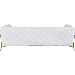 Blackjack Furniture Modena Modern Italian Leather Living Room Tufted Sofa, White