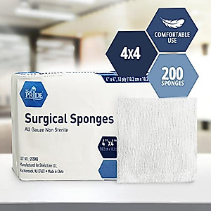 Medpride Gauze Surgical Sponge | 4”x 4”| 12-ply Extra Absorbent Sponges| Value Pack of 200| All-Gauze, Non-Sterile| Great for Wound Dressing, Prepping, Scrubbing & Cleaning| Essential First-Aid