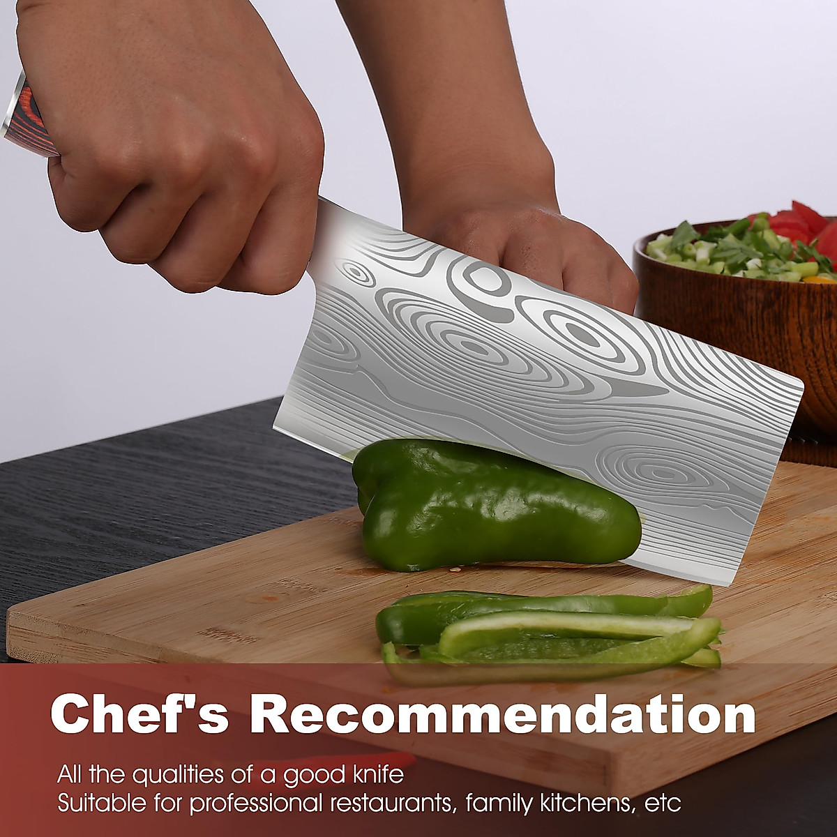 House Meat Cleaver 8 Inch, Chef Knife for Meat Cutting, High Carbon German Stainless Steel with Ergonomic Handle for Home, Kitchen & Restaurant