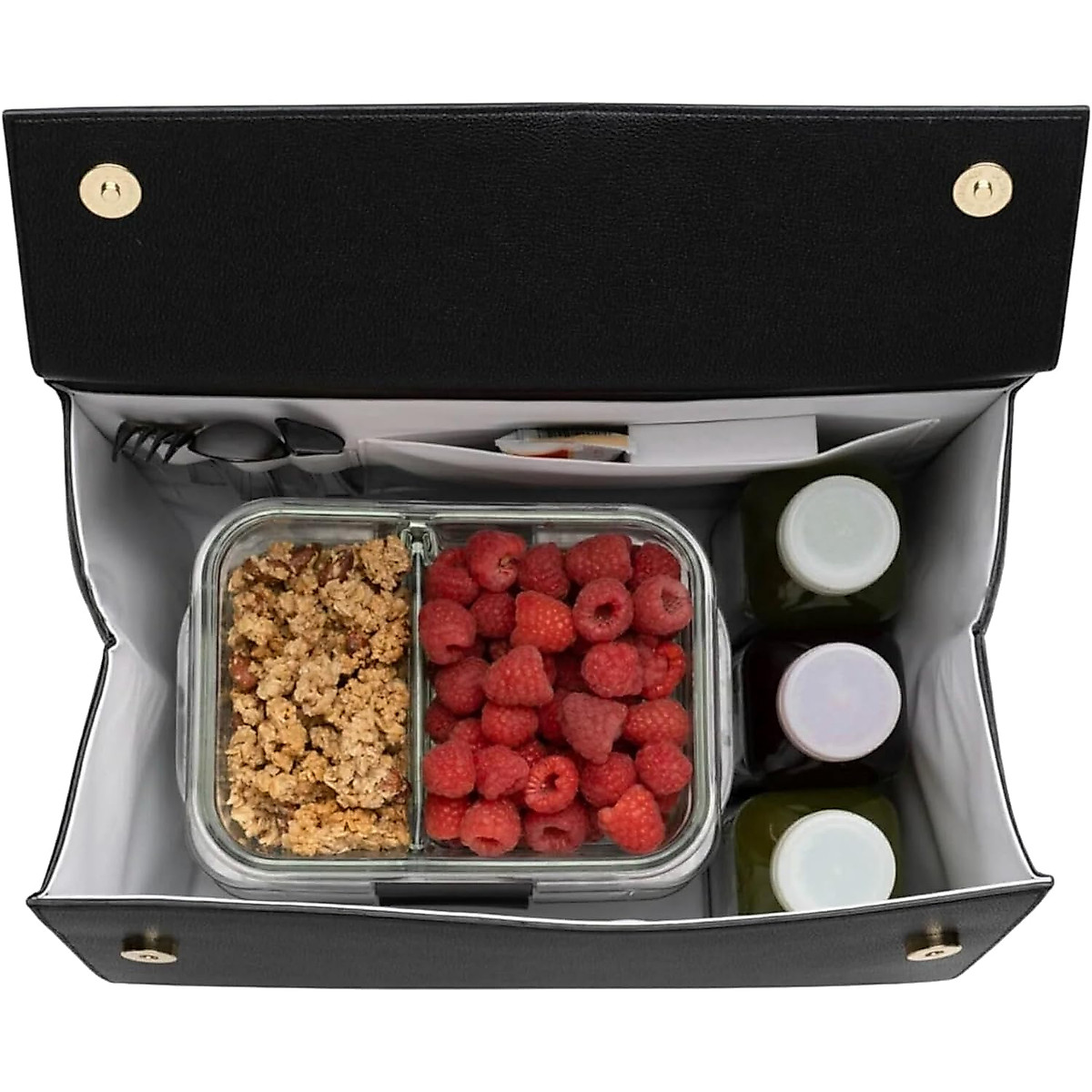 Modern Picnic The Large Luncher | as Seen on Shark Tank | Faux Crocodile Vegan Leather Chic Insulated Cooler Purse | Designer Lunch Bags for Women (Vegan Faux Crocodile, Black)