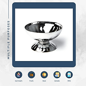 Rigeli Regent Stainless Steel Set of 4 Ice-cream Cups Ice Cream Bowls, Stainless Reusable Dessert Cups Dessert Dish for Serving Ice Cream Salad Fruit Pudding for Home Kitchen (Short)