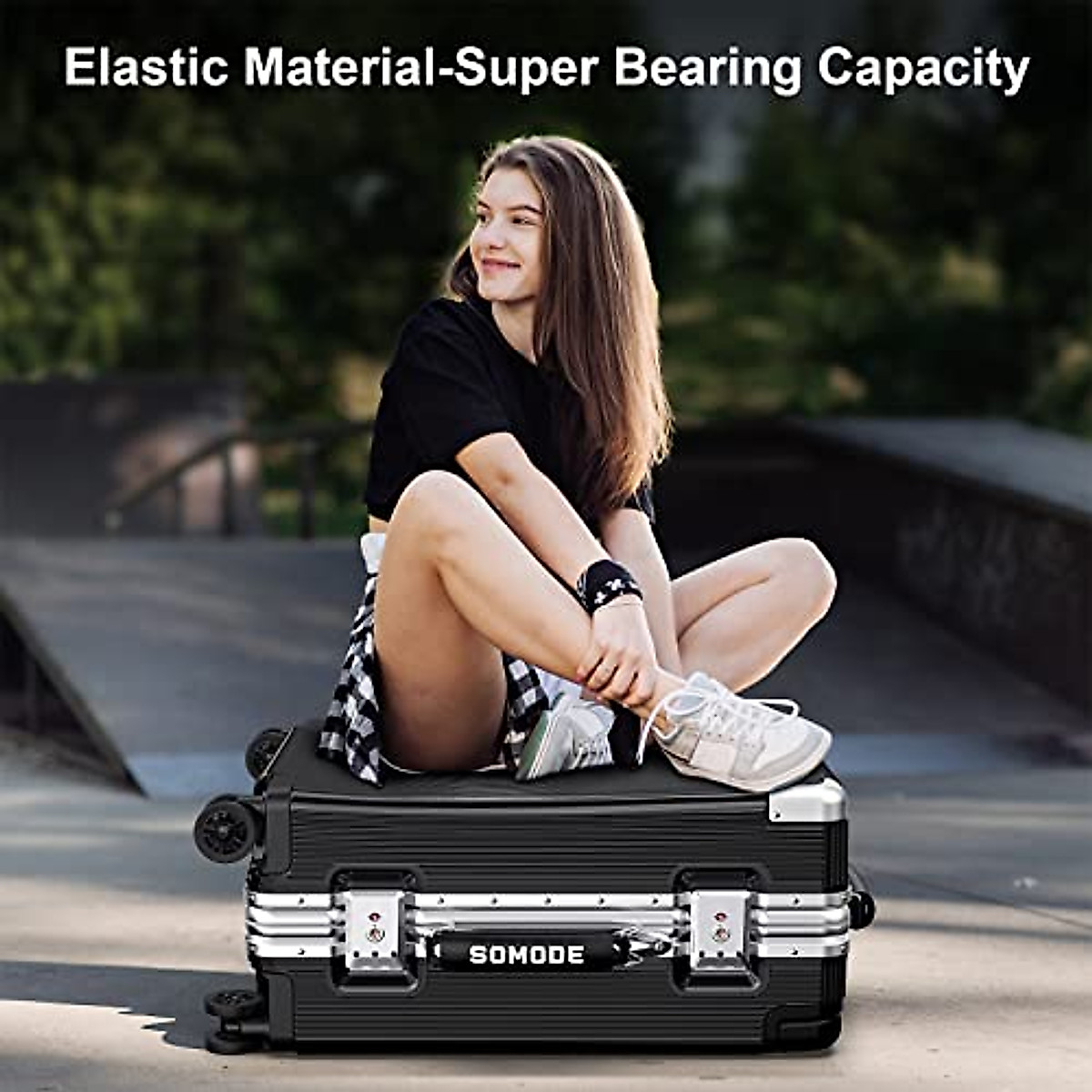 SOMODE LA SERIES Carry On Luggage 20inch Wide Handle Suitcase,Hardshell with Aluminum Frame,Supper-low noise Spinner Wheels & TSA Lock, Business Travel Carry-On Luggage (Black)