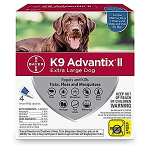 Bayer K9 Advantix II Flea and Tick Prevention for Extra-Large Dogs 4-Pack, Over 55 Pounds