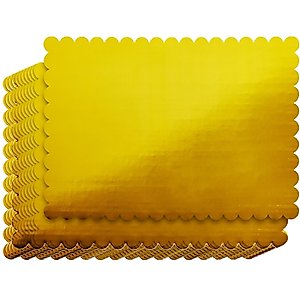 12 Pack Quarter Sheet Gold Cake Boards, 10x14 Inch Scalloped Foil Rectangle Dessert Bases for Cupcakes