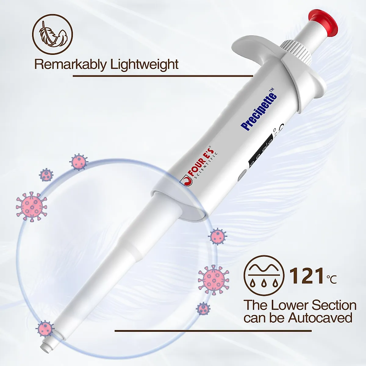 4E's USA Pipette - 100-1000μl Micropipette, Adjustable Volume Pipette with Autoclavable Lower Portion, Universal Tip Cone Single Channel Pipettes, Laboratory ISO 8655 Calibrated Pipettor