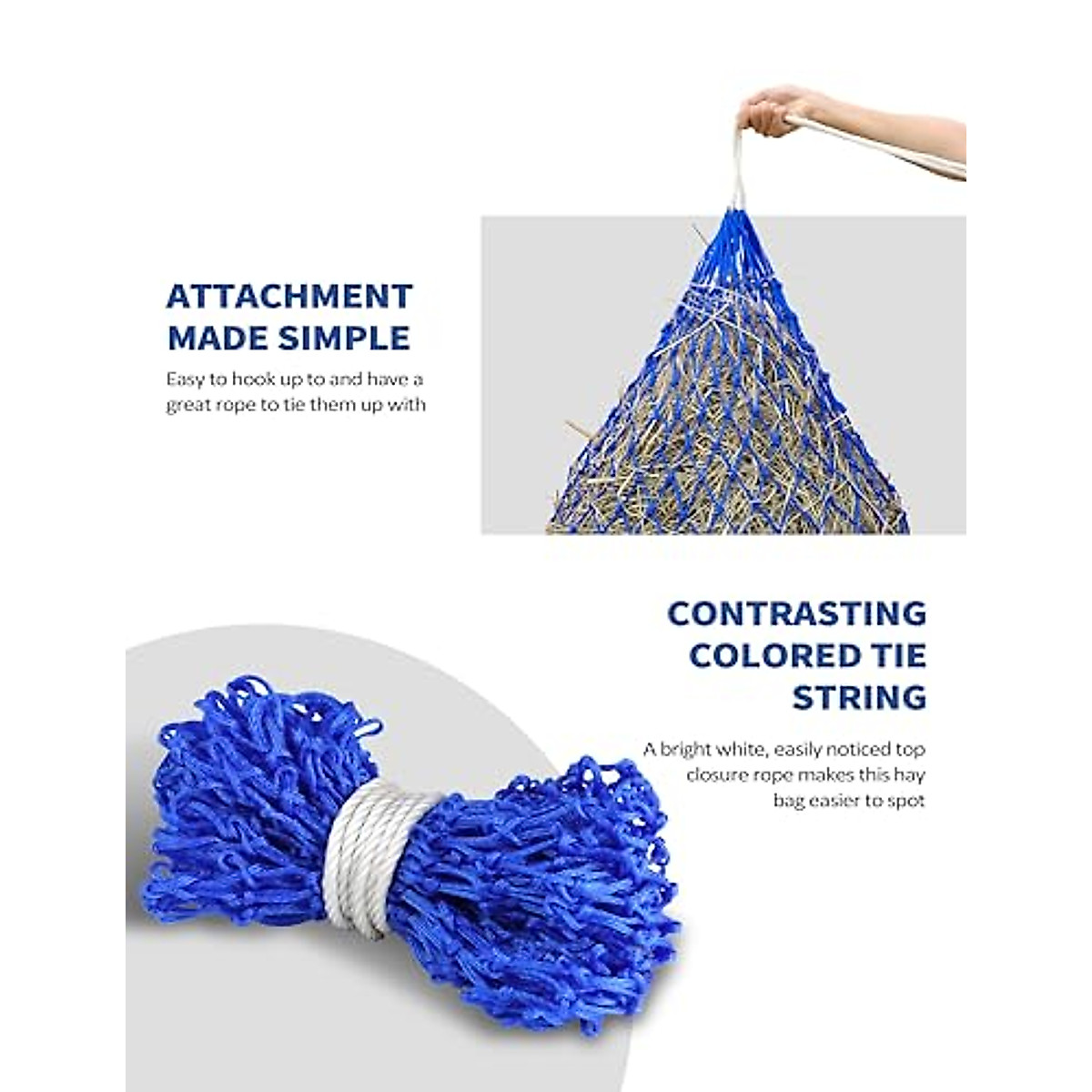 Harrison Howard Slow Feed Hay Net for Horses with 2"x2" Mesh Holes Goat Feeder Blue 40-Inch