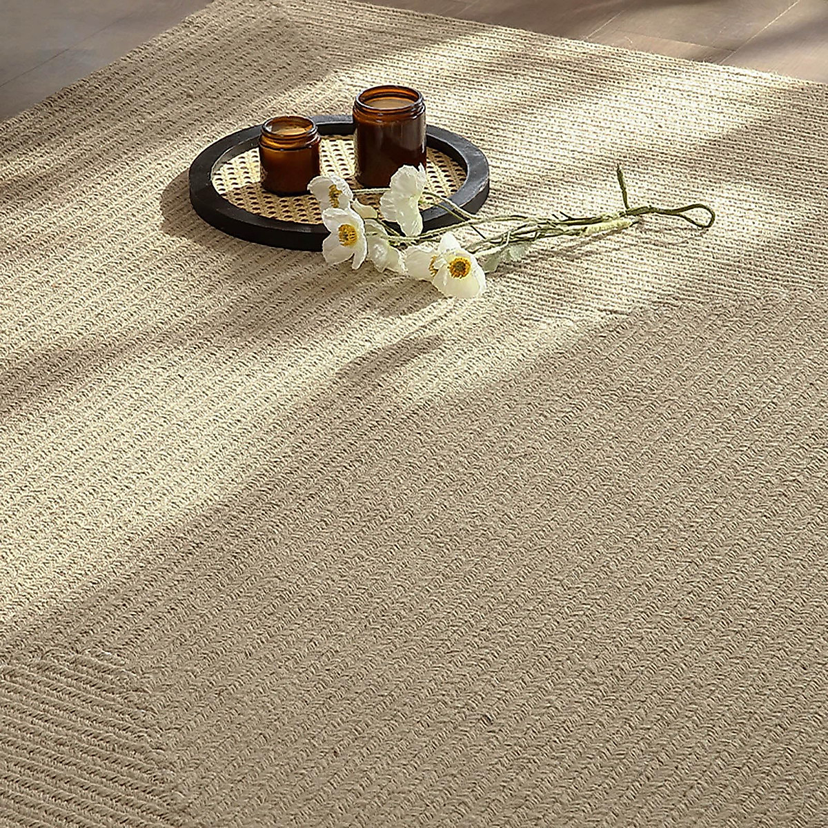 4x6 Foot No Shed Jute Rug Natural Fiber Reversible Collection Chunky Jute Area Rugs Handmade Bamboo Entryway Rug for High Traffic Areas in Living Room, Bedroom Kitchen Outdoor