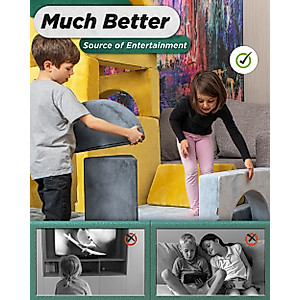 Lunix LX15 14pcs Modular Kids Play Couch, Child Sectional Sofa, Fortplay Bedroom and Playroom Furniture for Toddlers, Convertible Foam and Floor Cushion for Boys and Girls, Gray