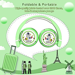 ONITOON Wired 85dB Volume Limited Over-Ear Headset, Foldable and Share Port for Toddler, Child Girls, Boys Travel School Phone Pad PC Tablet (Green)