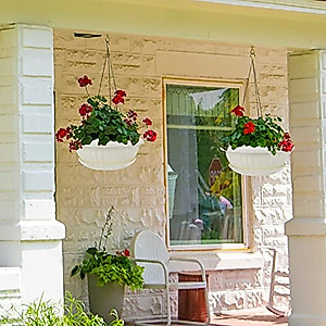 TITATI 6pcs 12.59” Hanging Planters for Outdoor Plants, Indoor Hanging Flower Pots Hanging Plant Holder with Drainage Hole Tray Hooks, Plastic Hanging Plant Baskets for Graden Home Porch White Color
