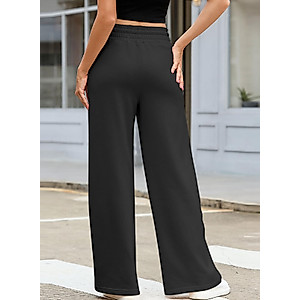 EVALESS Wide Leg Pants for Women Fall Fashion Elastic Waist Pants Casual Lounge Sweatpants Women Baggy Sweat Pants for Women Long Yoga Pants Blak XX-Large Black