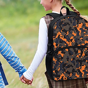 Howilath Orange & Black Camo Teens Backpack Girls School Bags, 17 Inch Student Backpack with Adjustable Straps, Cool School Bag