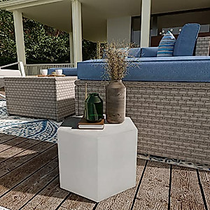 SUNBURY Indoor Outdoor 12" Hexagon Side Table, Concrete End Table Coffee Table, Morden Decor Side Table in Light Grey for Garden, Living Room, Bedroom