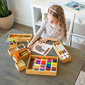 Grow Forward Bamboo Drawer Organizer Boxes - Set of 14 Wooden Drawer Organizers for Kitchen, Bathroom, Office, Desk, Vanity, Makeup - Non-Slip Junk Drawer Organizer Trays for Storage and Organization