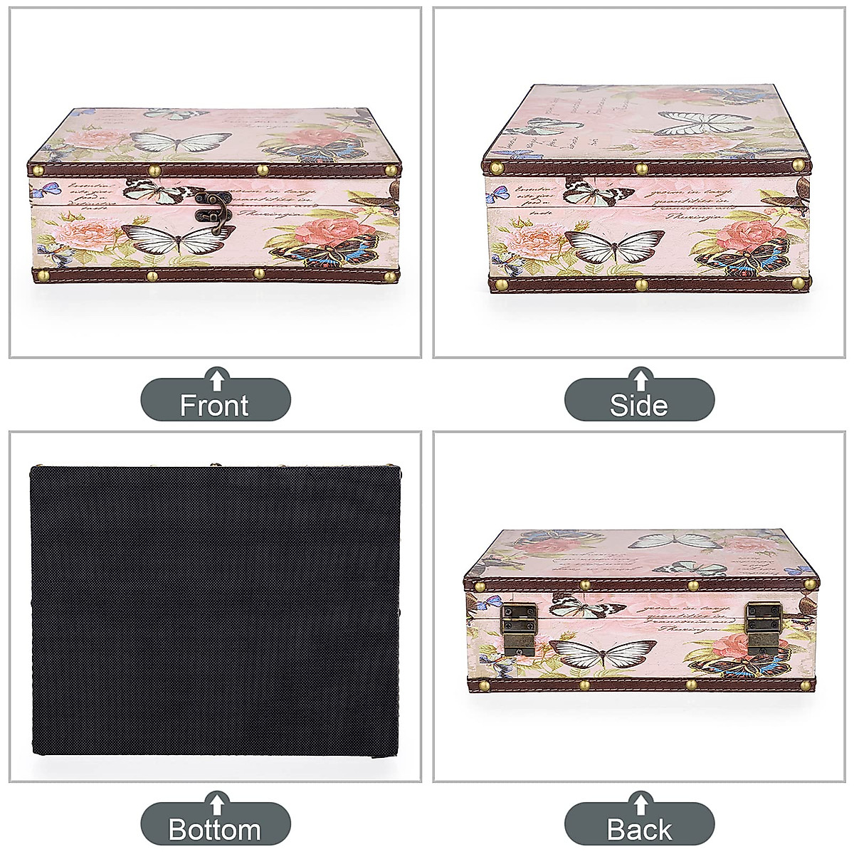 ELLDOO Butterfly Treasure Chest Box, Wooden + PU Leather Storage Decorative Box for Jewelry Trinkets Photos, Rectangular Keepsakes box for Girls Women Gifts