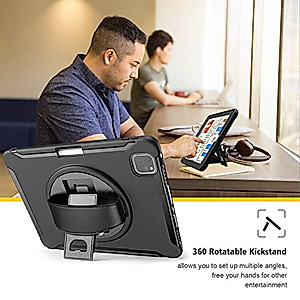 ProCase Rugged Case for iPad Pro 12.9 2020 2018 [Support Apple Pencil 2 Charging], Heavy Duty Kickstand Protective Cover for iPad Pro 12.9" 4th Generation 2020 / 3rd Gen 2019 -Black