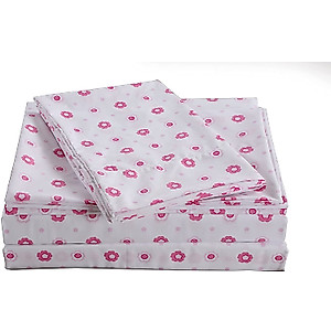 Cozy Line Home Fashions Floral Peace & Love Flower Polka Dot Pink & White Polyester Bedding Girl Sheet Set Queen (Fitted Sheet w/Deep Pocket, Flat Sheet, Pillow Cases)