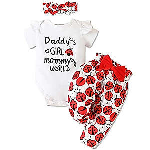 AMAWMW Newborn Baby Girl Ladybug Outfit Ruffle Romper Ladybug Pants Infant Summer Fall Clothes Set Baby Girl Gifts