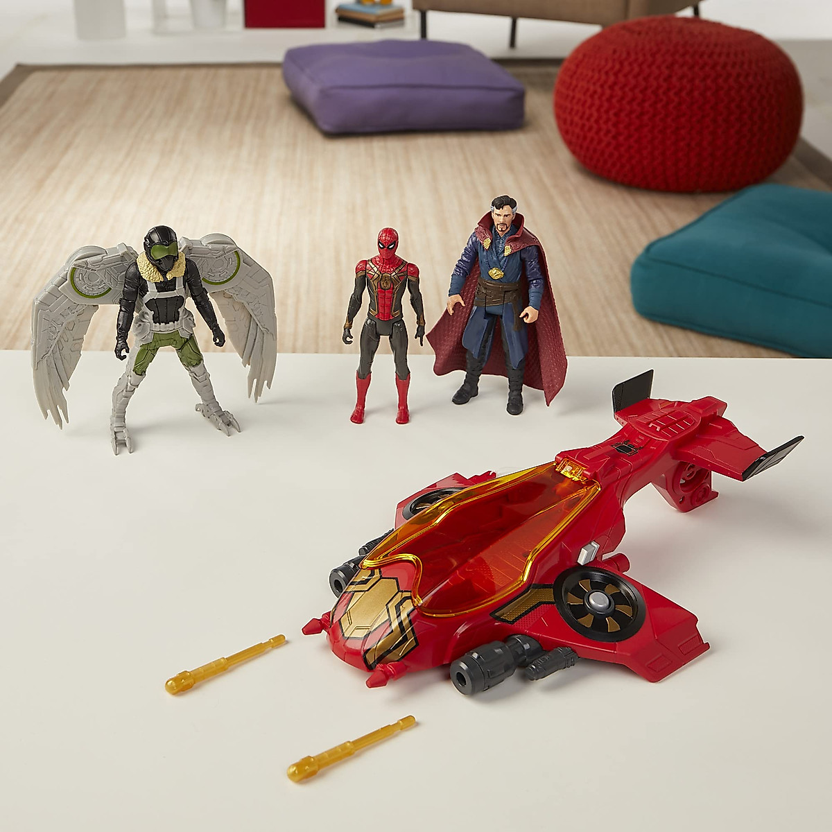 Spider-Man Marvel: Spider Escape Jet, with 3 Action Figures in 6-Inch Scale, Including Spider-Man and Marvel's Vulture, 4 Projectiles, Ages 4 and Up